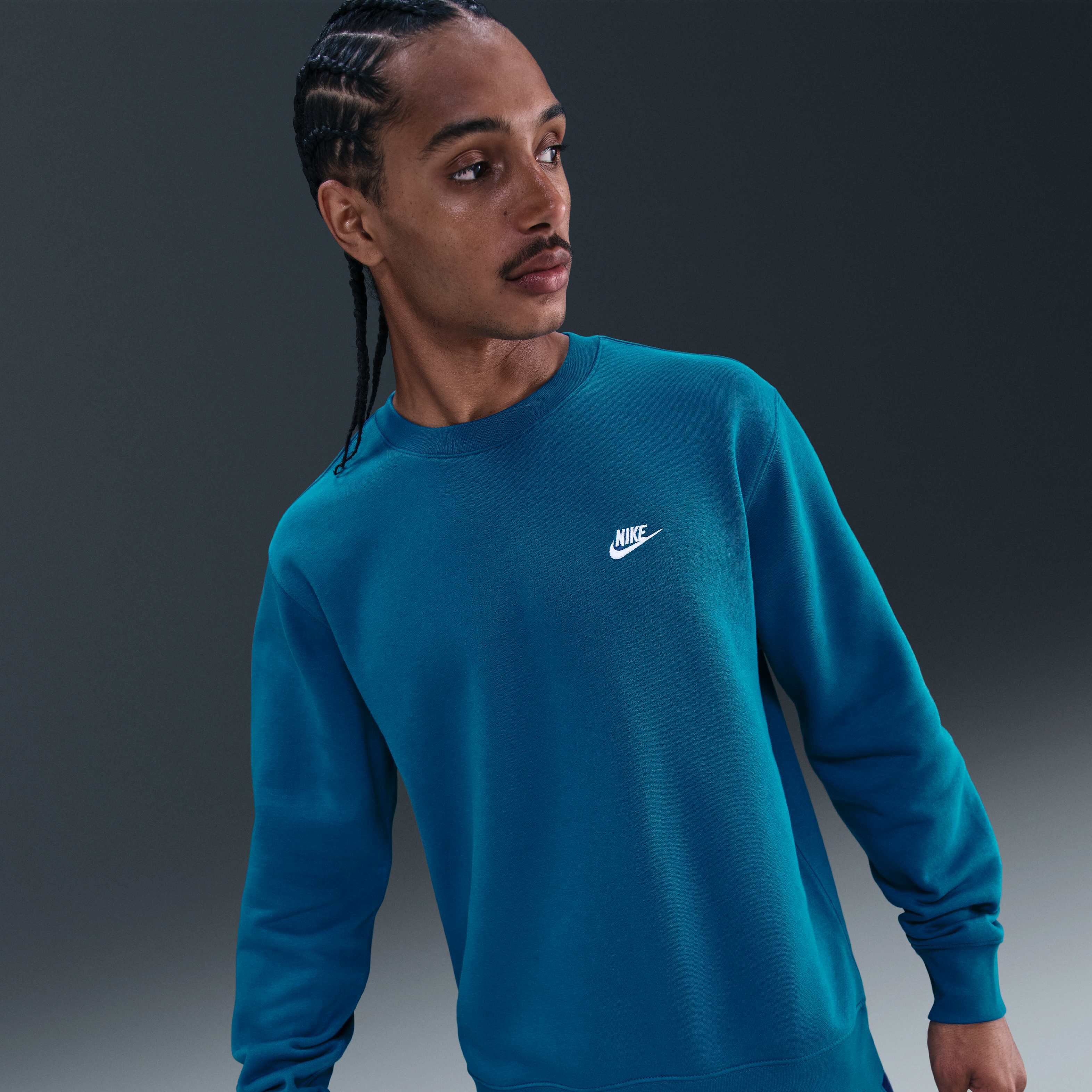 Buy Nike Club Men's Fleece Crew - Green Abyss/White @ Nike Saudi