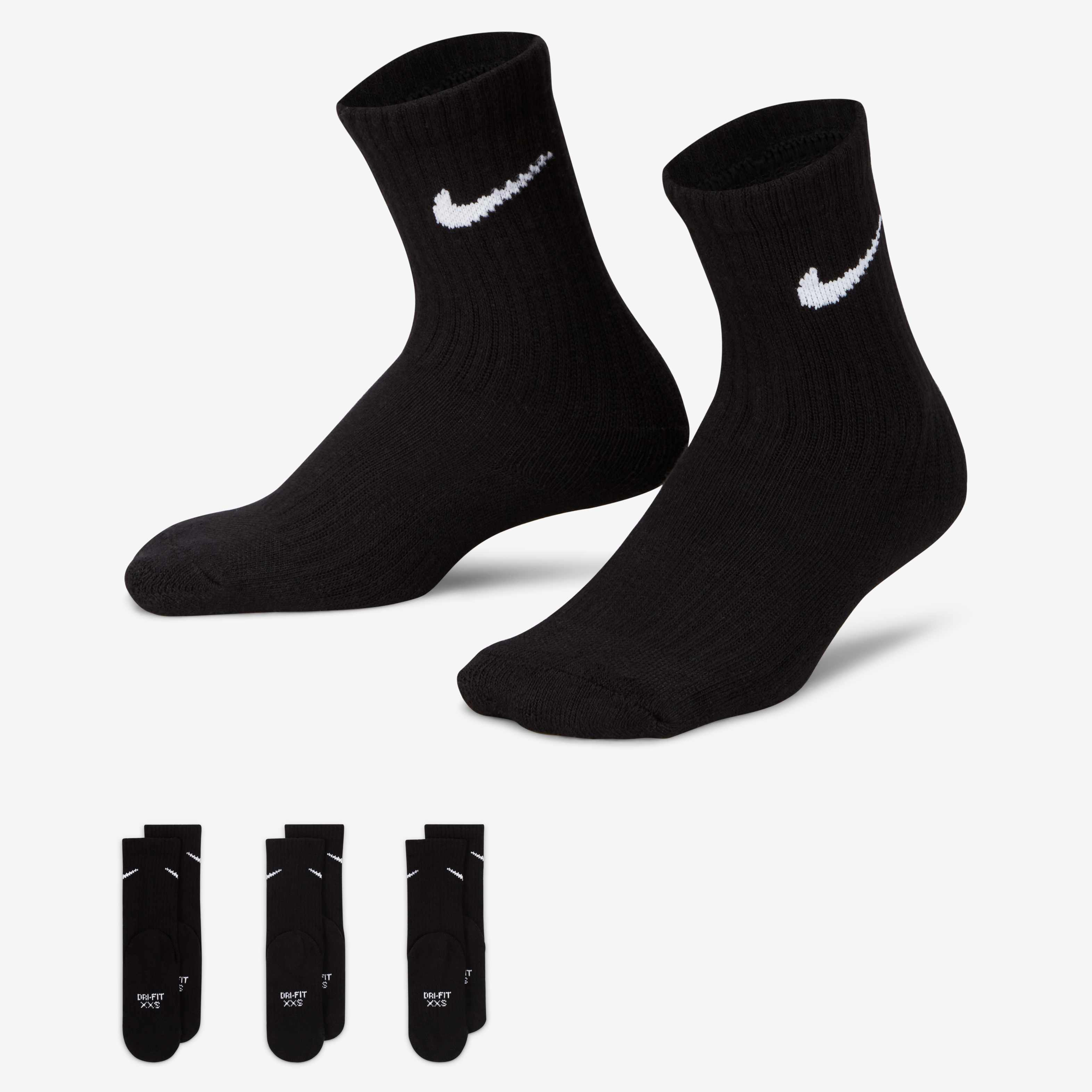 Buy Nike Dri-FIT Younger Kids' Cushioned Crew Socks (3-Pack) - Black ...