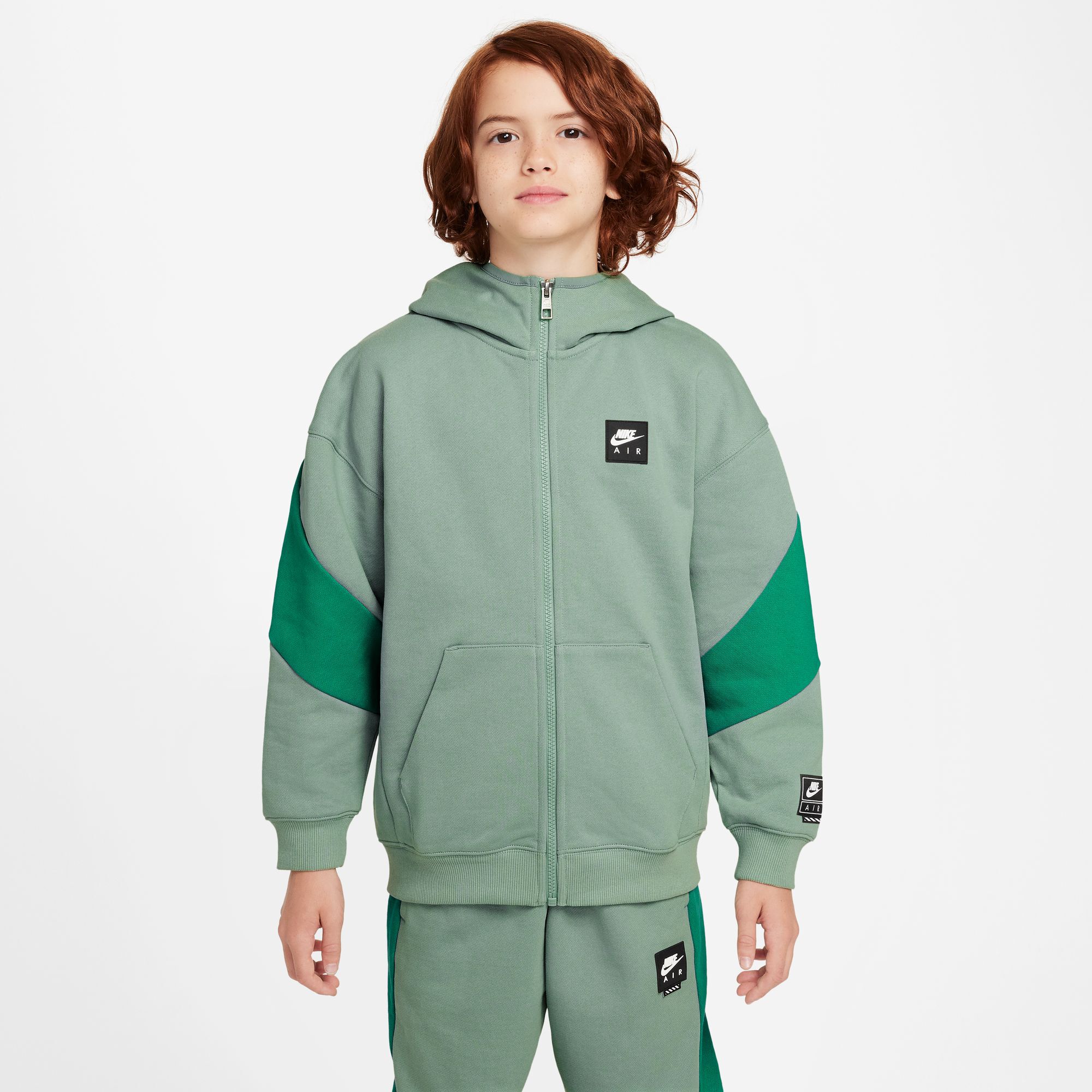 Buy Nike Air Older Kids' Fleece Full-Zip Hoodie - Steam/Stadium Green ...