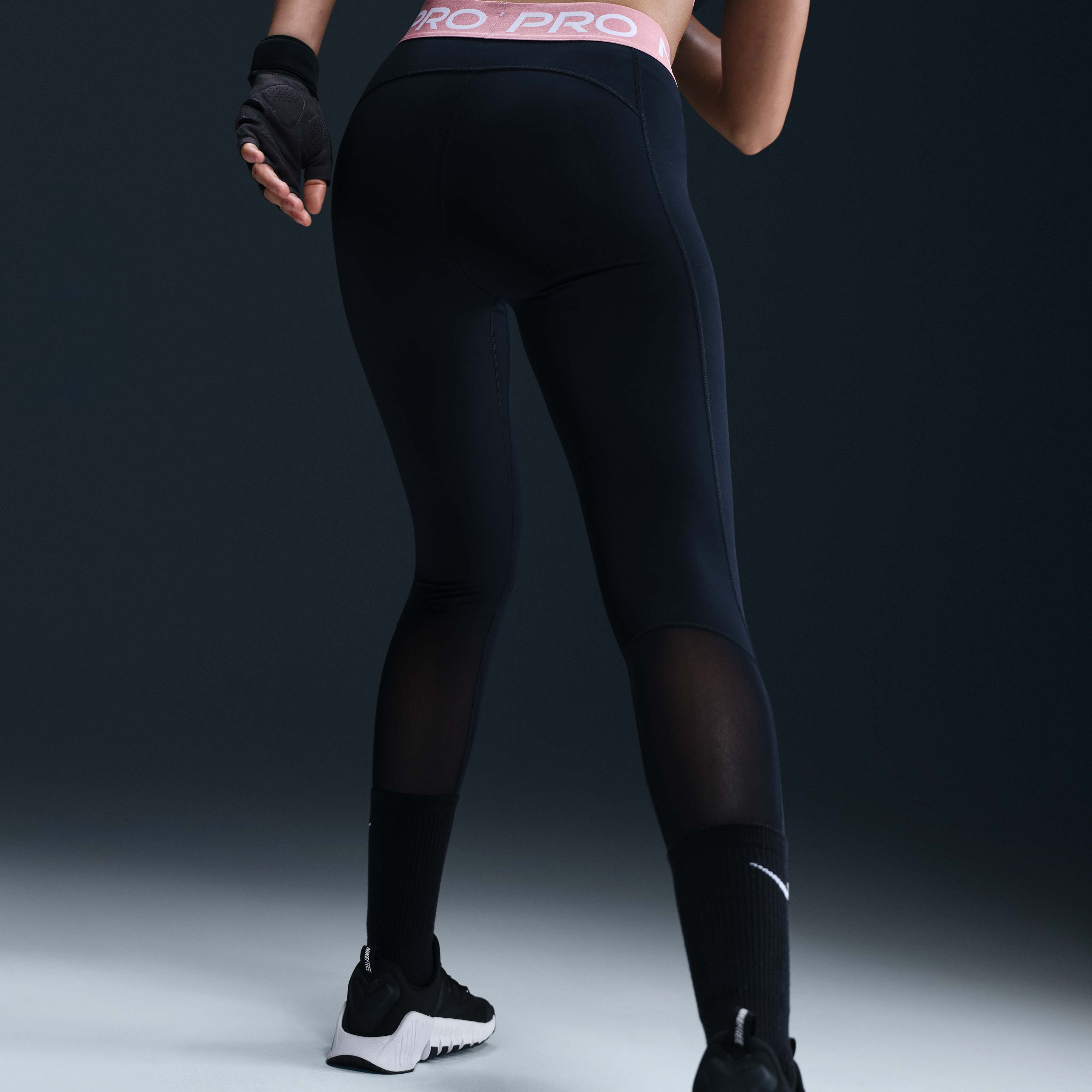 Buy Nike Pro Women's Mid-Rise Mesh-Panelled Leggings - Black/Elemental ...